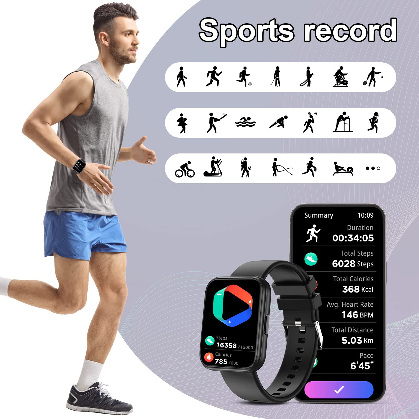 1.95'' Smart Watches for Men Women Make/Answer Call, Fitness Watch with AI Control Call/Text, Smart Watch for Android Phones Iphone Compatible, 107 Sports Blood Pressure Heart Rate Monitor Pedometer