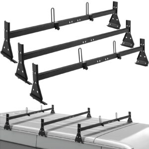 universal van ladder roof racks, 3 bars, adjustable matte coating van rack with ladder stoppers, fit chevy express fullsize van 1996-up,suitable for vans with rain gutter,800lb load-capacity