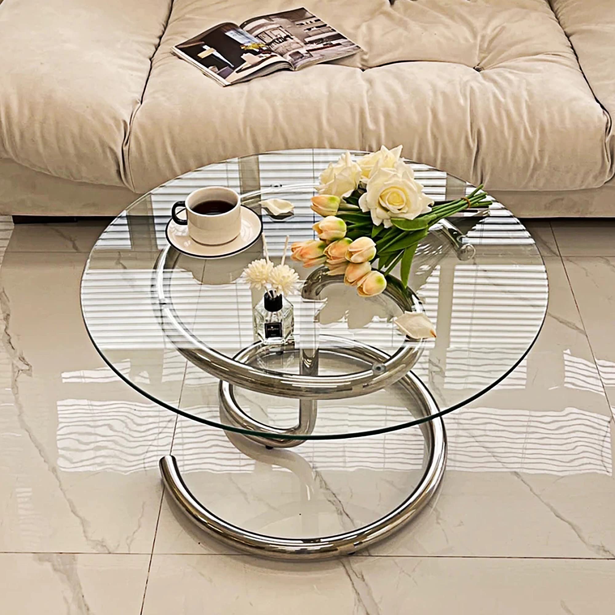 JUFU Round Glass Table Top,18in Patio Table Tops,3/8" Thick Tempered Table Top with Pencil Polished Edge,Transparent Flat Circular Sheet Ideal for Patio,Dining,Coffee,Side Table