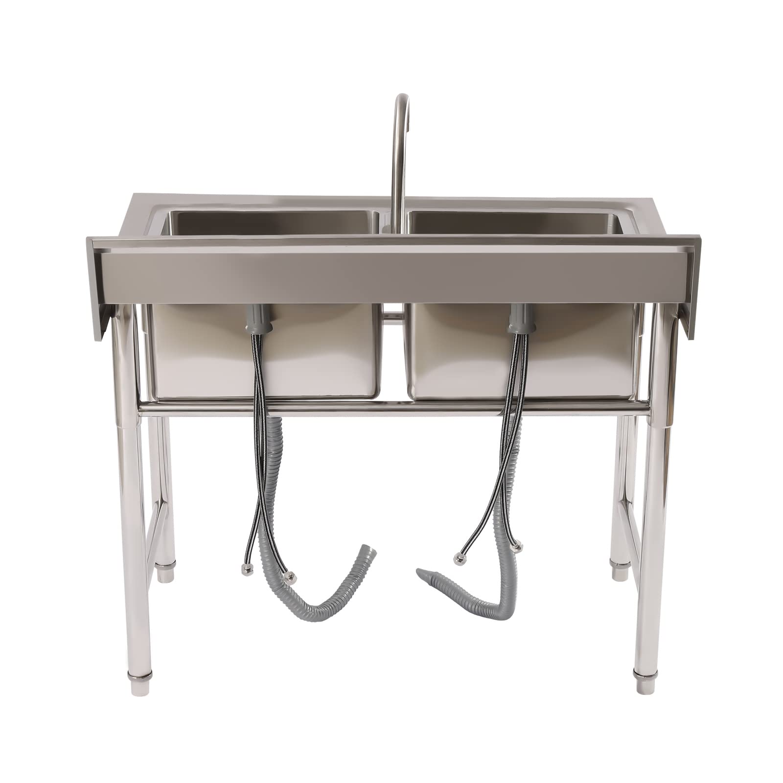 Commercial Stainless Steel Sink with 2 Compartments,Freestanding Restaurant Sink Station,Kitchen Prep & Utility Sink for Home Garage Bar Restaurant Laundry (2 Compartment 39.3" L × 23.6" W × 31.5" H)