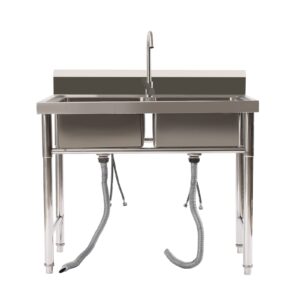 Commercial Stainless Steel Sink with 2 Compartments,Freestanding Restaurant Sink Station,Kitchen Prep & Utility Sink for Home Garage Bar Restaurant Laundry (2 Compartment 39.3" L × 23.6" W × 31.5" H)