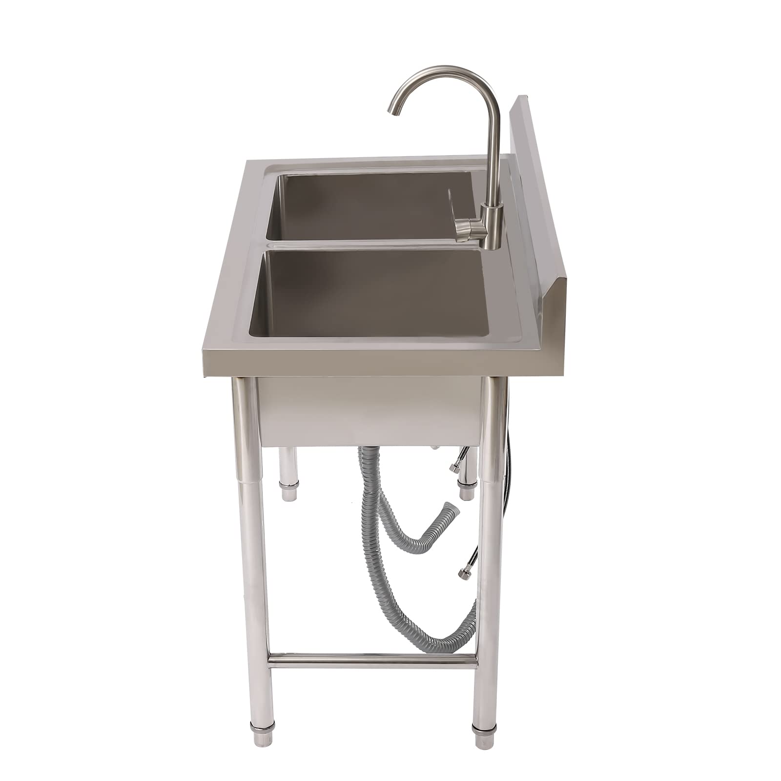 Commercial Stainless Steel Sink with 2 Compartments,Freestanding Restaurant Sink Station,Kitchen Prep & Utility Sink for Home Garage Bar Restaurant Laundry (2 Compartment 39.3" L × 23.6" W × 31.5" H)