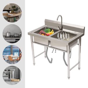 Commercial Stainless Steel Sink with 2 Compartments,Freestanding Restaurant Sink Station,Kitchen Prep & Utility Sink for Home Garage Bar Restaurant Laundry (2 Compartment 39.3" L × 23.6" W × 31.5" H)