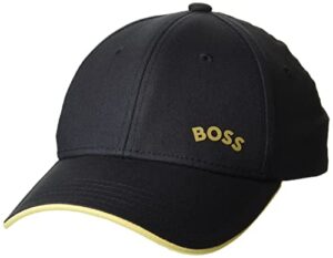 boss men's curved logo cotton twill hat, dark blue/yellow