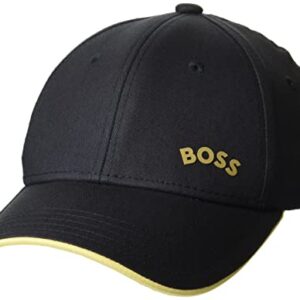 BOSS Men's Curved Logo Cotton Twill Hat, Dark Blue/Yellow