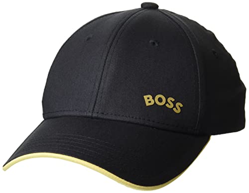 BOSS Men's Curved Logo Cotton Twill Hat, Dark Blue/Yellow