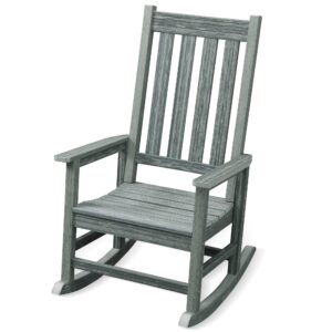 acuel rocking chair outdoor, hdpe oversized patio rocking chairs, weather resistant, 350lbs heavy duty porch rocker with high back for backyard, fire pit, garden and indoor (grey)