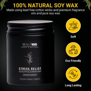 BEAUT100 Stress Relief Candle | Scented Candles for Men & Women | Aromatherapy Candle, Long Lasting Relax Soy Candles for Home | Candles Gift for Women & Men.