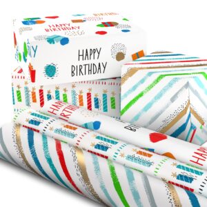 Hallmark Colorful Wrapping Paper Bundle with Cutlines on Reverse (6 Rolls: 115 Square Feet Total) Red, Blue, Yellow, Green, Rainbow Stripes, Polka Dots for Birthdays, Graduations, Father's Day