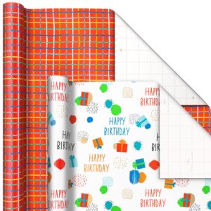 Hallmark Colorful Wrapping Paper Bundle with Cutlines on Reverse (6 Rolls: 115 Square Feet Total) Red, Blue, Yellow, Green, Rainbow Stripes, Polka Dots for Birthdays, Graduations, Father's Day