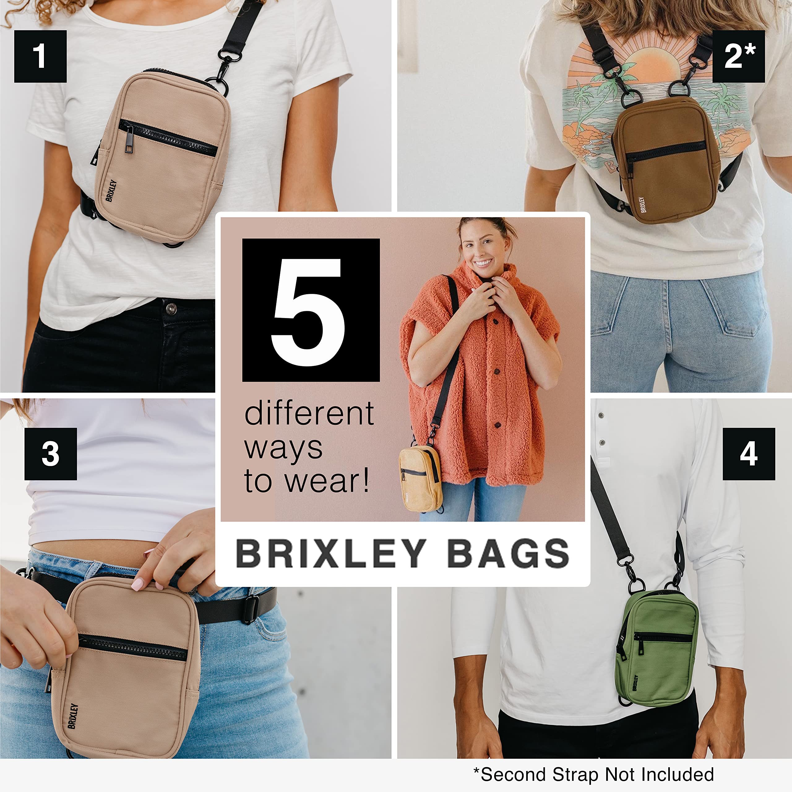 Brixley Leather Crossbody Bag Sling Purse for Women Men Girls Travel, Multi Position Fanny Back Pack