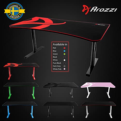 Arozzi Arena Ultrawide Curved Gaming and Office Desk with Full Surface Water Resistant Desk Mat Custom Monitor Mount Cable Management Cut Outs Under The Desk Cable Management Netting - Dark Grey