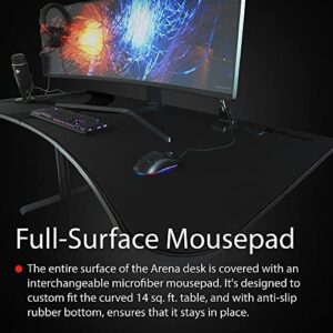 Arozzi Arena Ultrawide Curved Gaming and Office Desk with Full Surface Water Resistant Desk Mat Custom Monitor Mount Cable Management Cut Outs Under The Desk Cable Management Netting - Dark Grey