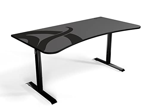 Arozzi Arena Ultrawide Curved Gaming and Office Desk with Full Surface Water Resistant Desk Mat Custom Monitor Mount Cable Management Cut Outs Under The Desk Cable Management Netting - Dark Grey