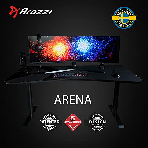 Arozzi Arena Ultrawide Curved Gaming and Office Desk with Full Surface Water Resistant Desk Mat Custom Monitor Mount Cable Management Cut Outs Under The Desk Cable Management Netting - Dark Grey