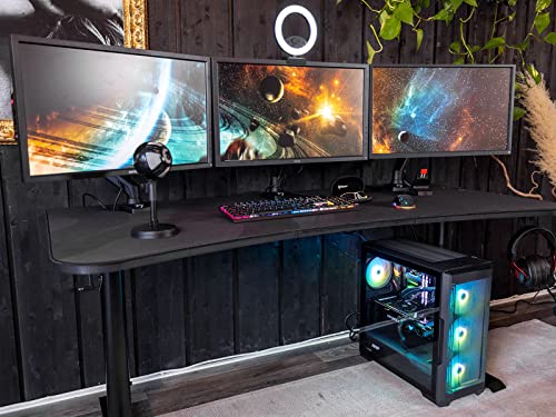 Arozzi Arena Ultrawide Curved Gaming and Office Desk with Full Surface Water Resistant Desk Mat Custom Monitor Mount Cable Management Cut Outs Under The Desk Cable Management Netting - Dark Grey