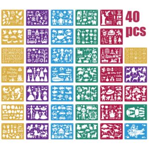 kaemi 40pcs plastic drawing stencils set, stencils for kids with over 400+ different patterns are the gift for boys and girls