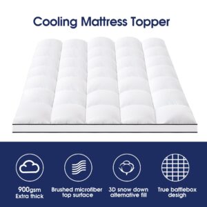 Ihanherry Twin Mattress Topper for Pressure Relief, 900gsm Thick Pillowtop, Cooling Plush Mattress Pad Cover 400TC Top Protector with 8-21" Elastic Deep Pocket 3D Snow Down Alternative Fill