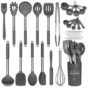 silicone kitchen utensils set utensilios de cocina cucharas de silicona para cocina 33pcs silicone cooking utensils set for nonstick cookware dishwasher safe (grey)