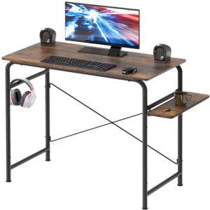 shw small gaming home office computer desk with shelf, rustic brown