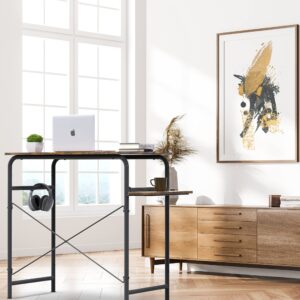 SHW Small Gaming Home Office Computer Desk with Shelf, Rustic Brown