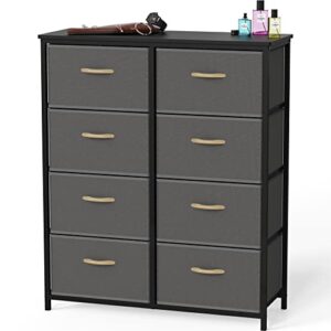 simple houseware 8 drawer wide dresser tall storage tower, dark grey