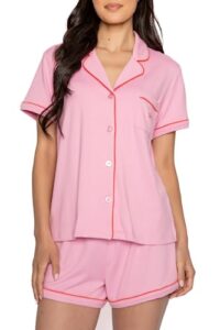 pj salvagethe summer i turned pretty lounge short-sleeve button down shirt and bottom shorts pajama setpinkx-large