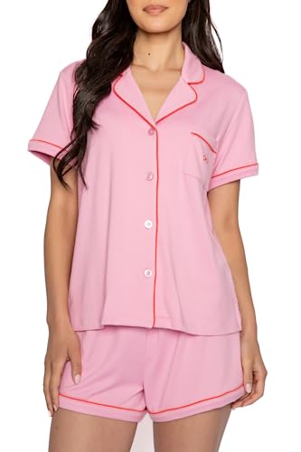 PJ SalvageThe Summer I Turned Pretty Lounge Short-sleeve Button Down Shirt and Bottom Shorts Pajama SetPinkX-Large