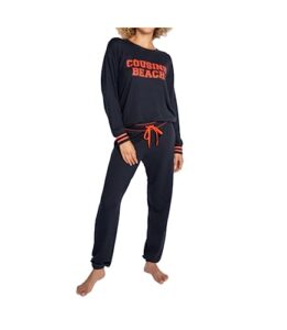 the summer i turned pretty women's p.j. salvage embroidery print top & bottom pant matching sweatshirt pajama set, navy