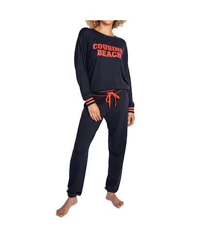 The Summer I Turned Pretty Women's P.J. Salvage Embroidery Print Top & Bottom Pant Matching Sweatshirt Pajama Set, Navy