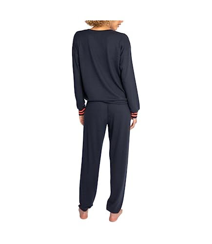 The Summer I Turned Pretty Women's P.J. Salvage Embroidery Print Top & Bottom Pant Matching Sweatshirt Pajama Set, Navy