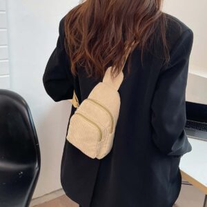 Sling Bag for Women Small Crossbody Sling Bag Corduroy Sling Backpack Fanny Belt Bag for Travel Sports Running Hiking Khaki