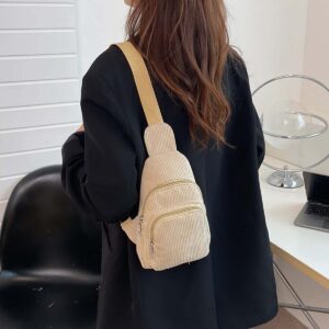 Sling Bag for Women Small Crossbody Sling Bag Corduroy Sling Backpack Fanny Belt Bag for Travel Sports Running Hiking Khaki