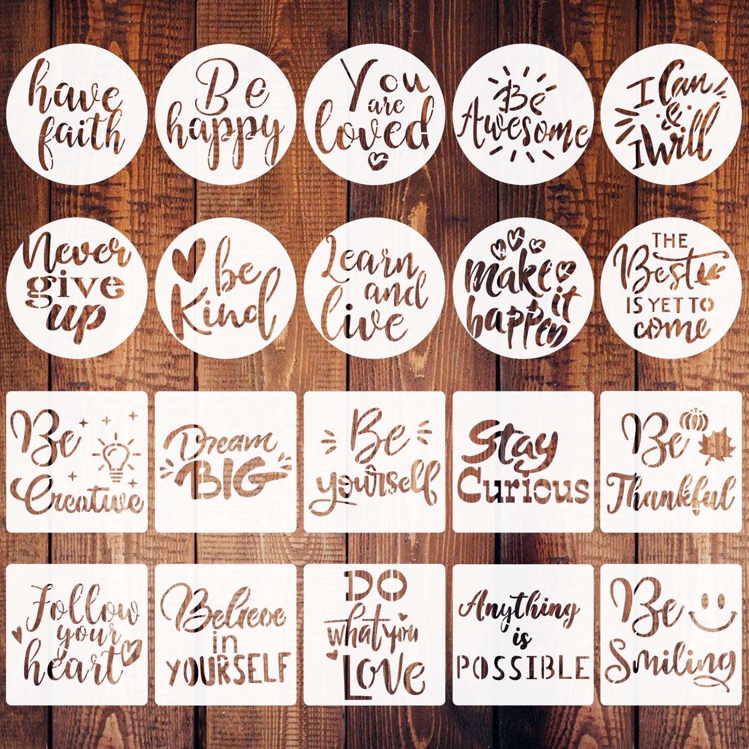 3 Inch Inspirational Word Stencils, 20 PCS Motivational Stencils Reusable Mylar Template Inspirational Quotes Stencils for Painting on Wood Wall Home Decor