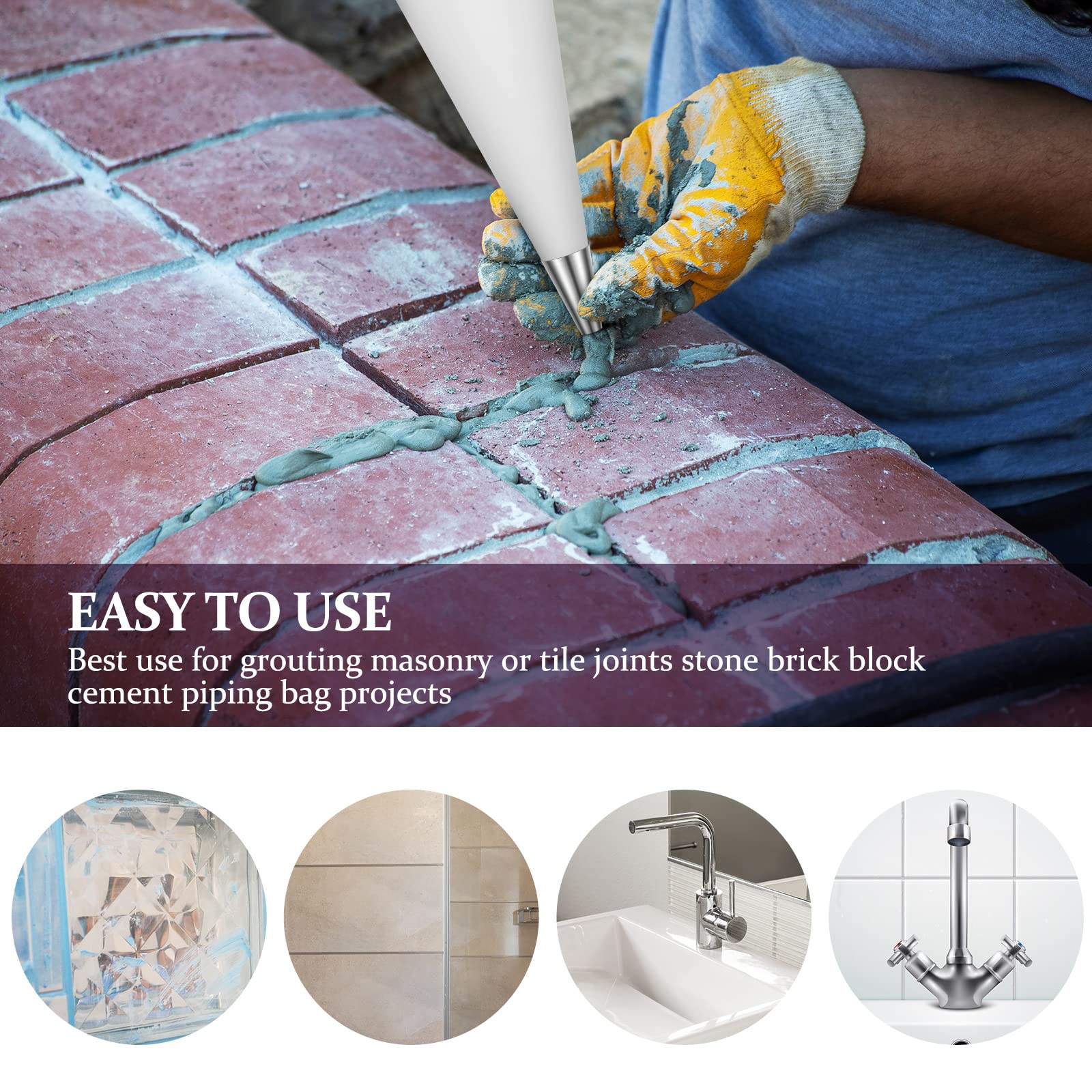 6 Pieces Tile Grout Masonry Mortar Bags Tear Puncture Resistant Grout Bags Heavy Duty Vinyl Piping Cement Bags with 6 Pieces Two Sizes Molded in Tip for Tile Installation Work