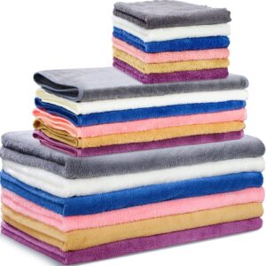 moukeren 18 pack microfiber bath towels set bath towels hand towels washcloths set microfiber coral velvet highly absorbent bathroom towel for bath fitness sports yoga travel