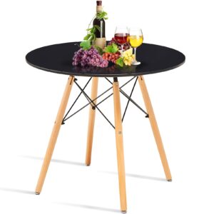 round dining table small black kitchen table mid century modern circle dining room table 31.5" with wooden legs for small spaces dinner