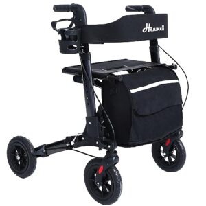 henmnii rollator walker for seniors and adults, all terrain walker with seat, lightweight foldable aluminum rolling walkers.