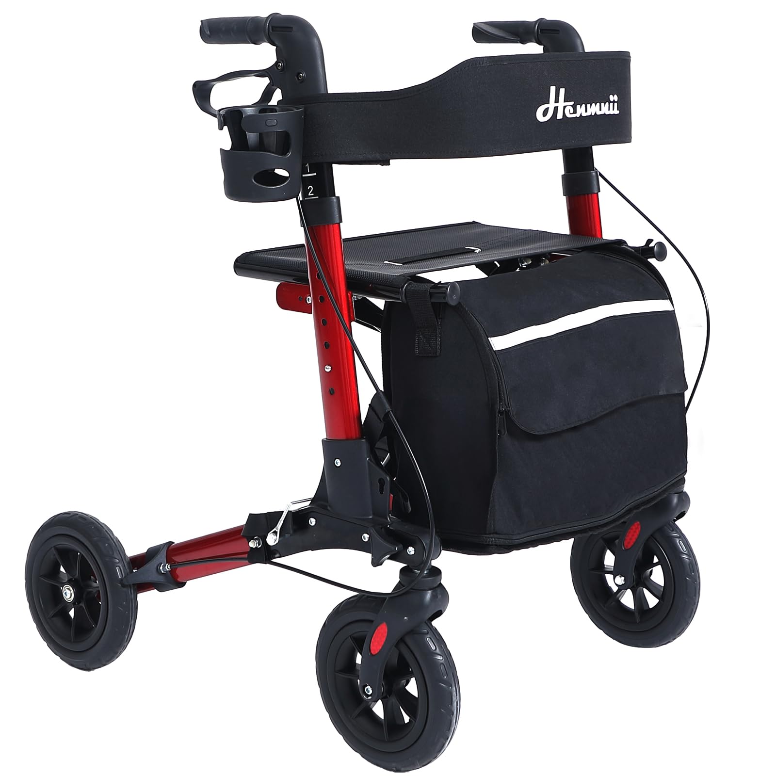 Henmnii Rollator Walker for Seniors and Adults, All Terrain walker with seat, Lightweight Foldable Aluminum Rolling walkers.