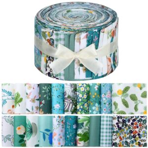 hosuly 40 pcs floral cotton fabric patchwork roll cotton quilting fabric roll up cotton fabric quilting strips 2.55 inch precut patchwork roll for craft sewing diy crafts (green floral)