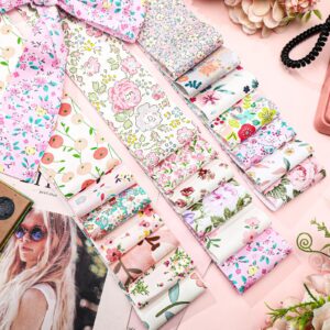 40 Pcs Floral Cotton Fabric Patchwork Roll Cotton Quilting Fabric Roll up Cotton Fabric Quilting Strips 2.55 Inch Precut Patchwork Roll for Craft Sewing DIY Crafts (Pink Floral)