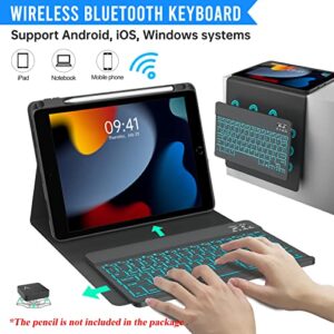 BLUTLOTUS iPad 9th Generation Case with Keyboard 10.2 Inch - 360° Rotatable - 7 Color Backlit - Detachable - Wireless Magnetic 7th/8th Keyboard Case