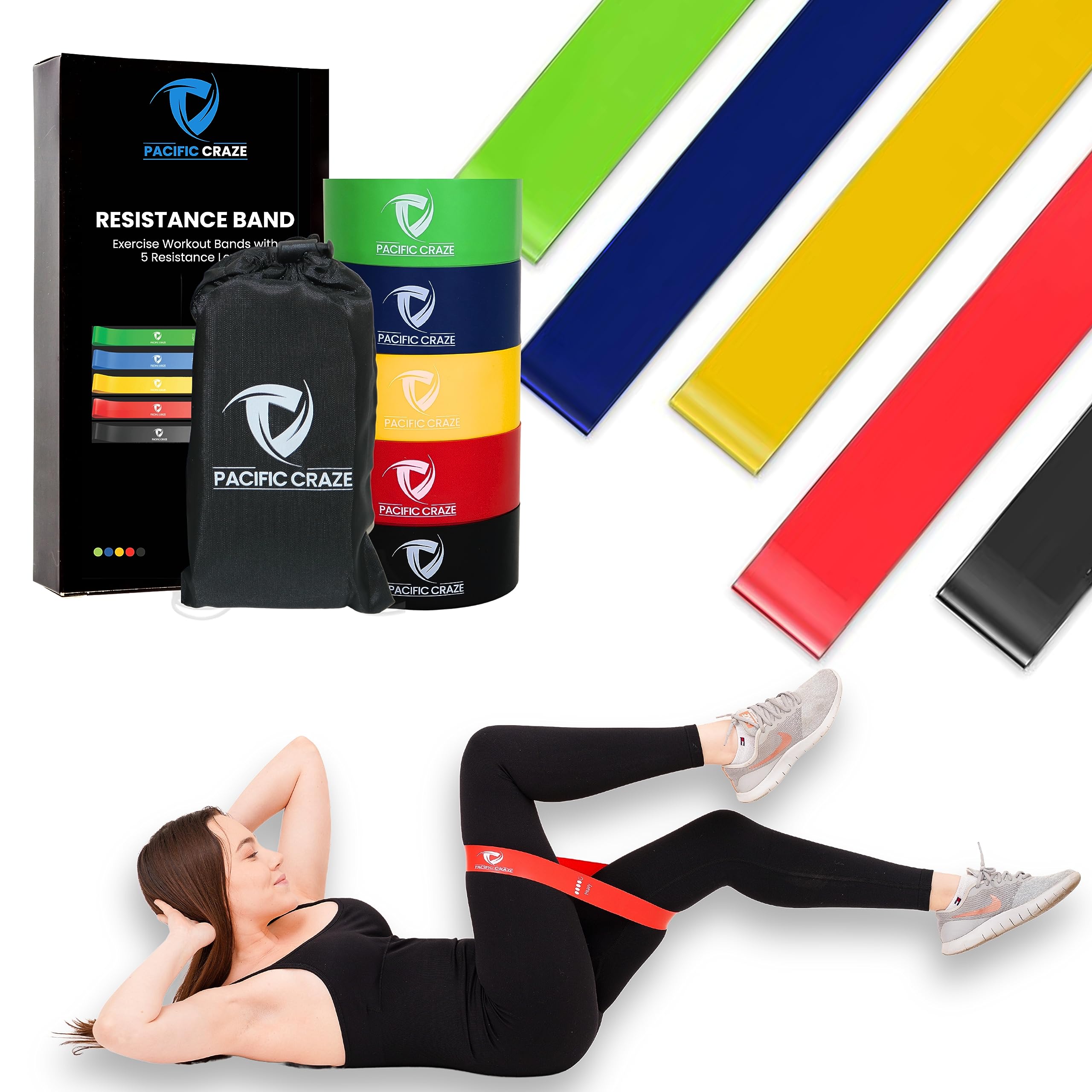 Pacific Craze Pro Resistance Bands for Working Out Women (Set of 5) Workout Exercise Band for Men Body Stretching Home Gym Physical Therapy Durable Strength Bands