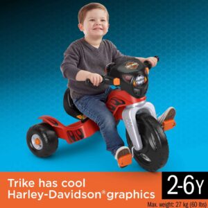 Fisher-Price Harley Davidson Toddler Tricycle Ride-On Preschool Toy, Lights & Sounds Trike with Adjustable Seat