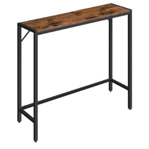 mahancris console table, narrow sofa table, 30.1" small couch table, thin sofa table, side table for hallway, living room, foyer, corridor, rustic brown and black cthr7601