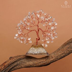 Clear Quartz Crystal Tree Gifts for Women, Pyramid Base 7 Chakra Healing Crystals Tree of Life for Positive Energy, Good Luck, Money, Handmade Feng Shui Decor for Home and Office Desk Decorations