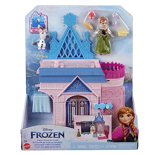 Mattel Disney Frozen Anna Doll House Stackable Castle with Small Doll, Olaf Figure & 7 Furniture & Accessories, Portable,Multicolor