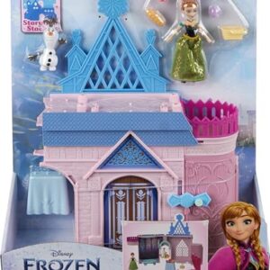 Mattel Disney Frozen Anna Doll House Stackable Castle with Small Doll, Olaf Figure & 7 Furniture & Accessories, Portable,Multicolor