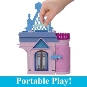 Mattel Disney Frozen Anna Doll House Stackable Castle with Small Doll, Olaf Figure & 7 Furniture & Accessories, Portable,Multicolor