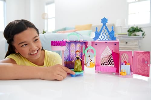 Mattel Disney Frozen Anna Doll House Stackable Castle with Small Doll, Olaf Figure & 7 Furniture & Accessories, Portable,Multicolor